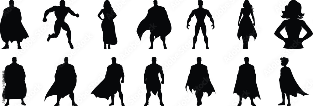 Superhero silhouette set vector design big pack of comics illustration ...