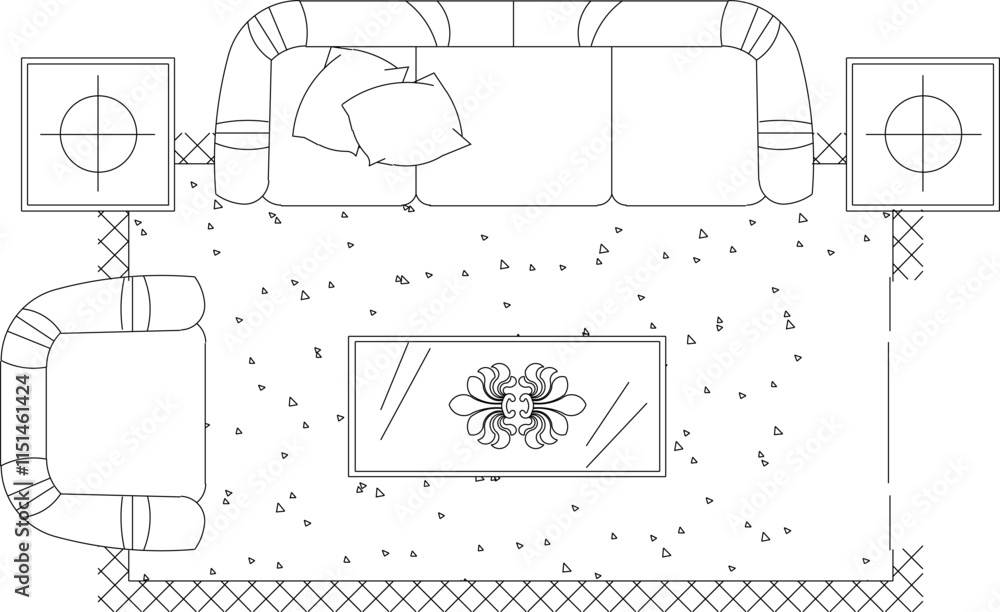 vector sketch, silhouette illustration, interior design drawing, living ...