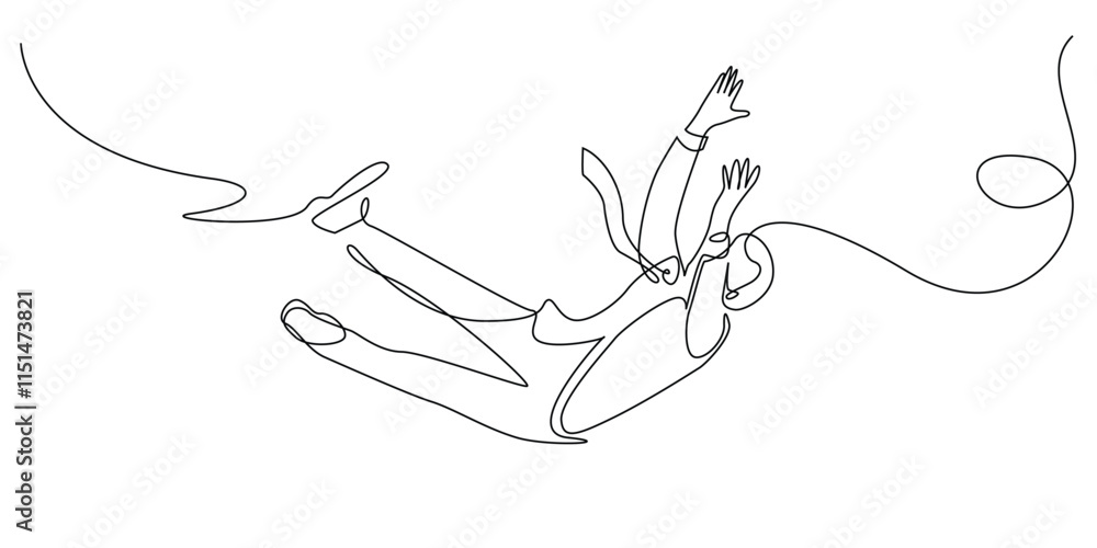 continuous line drawing of business man falling.one line drawing of man ...
