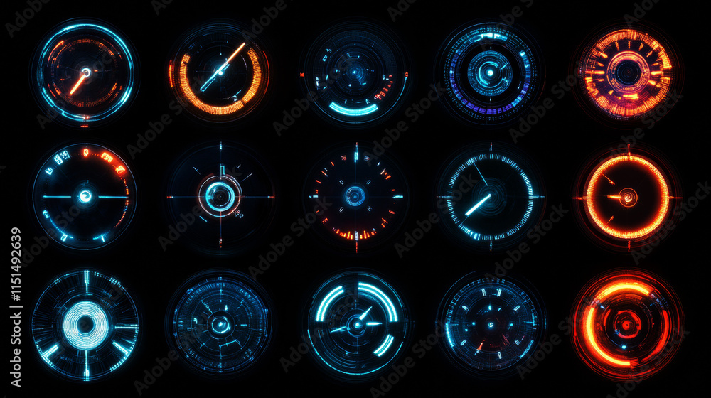 Speedometers collection. Symbols of speed score measuring tachometer ...