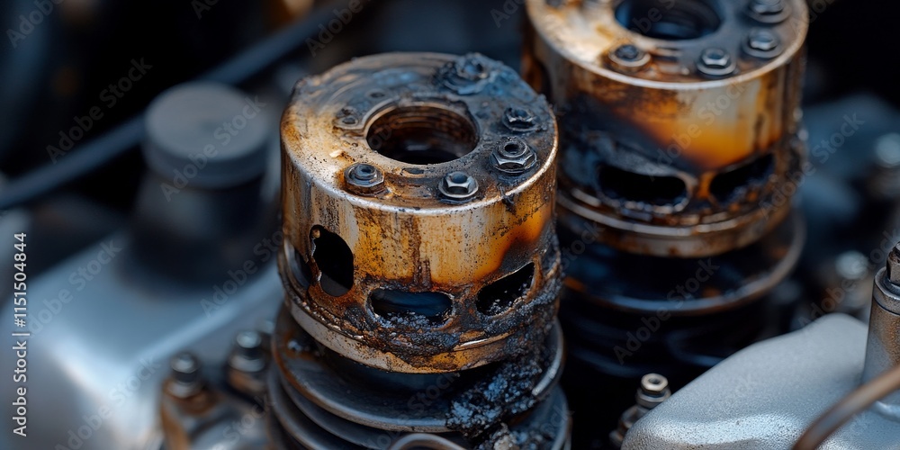 Burned piston in a motorcycle engine indicates significant damage, as ...