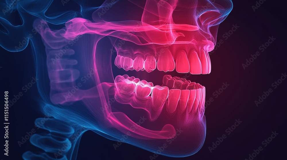 Medical, xray and illustration of teeth in mouth for wisdom tooth ...