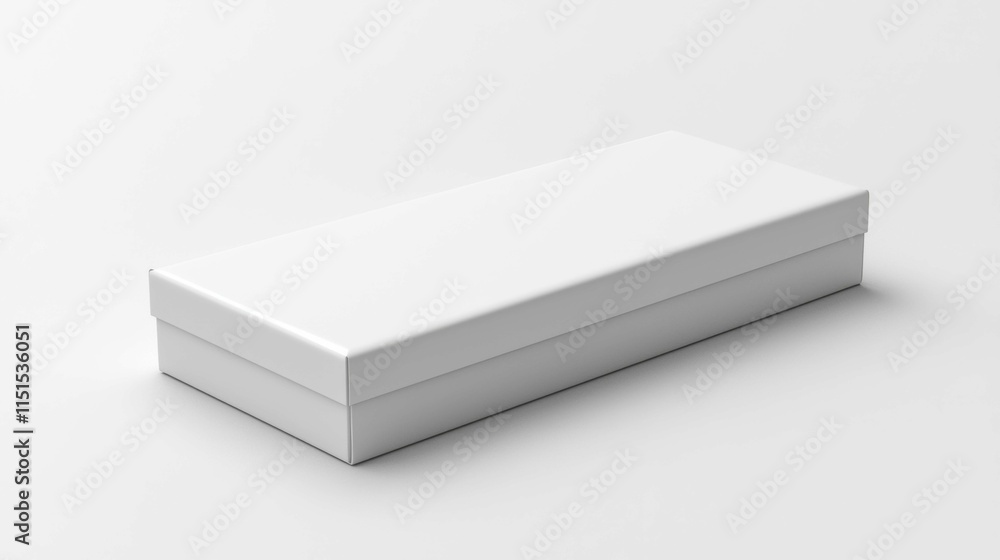 A plain white rectangular box mockup placed on a minimalist white ...