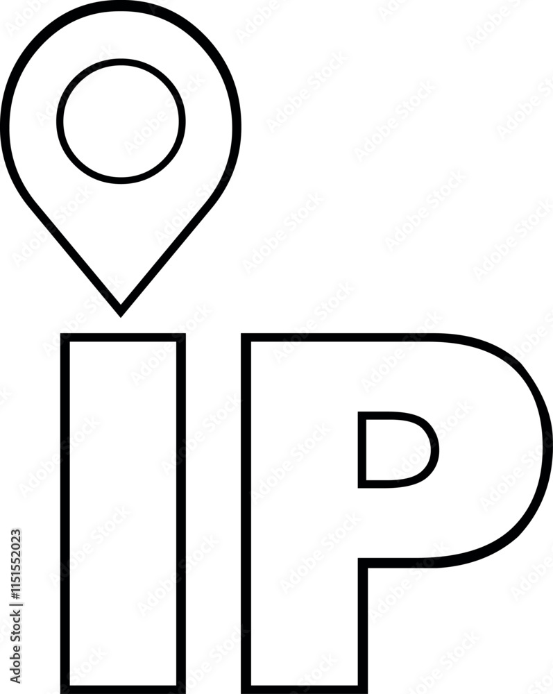 vector illustration drawing black and white icon text and symbol ip ...