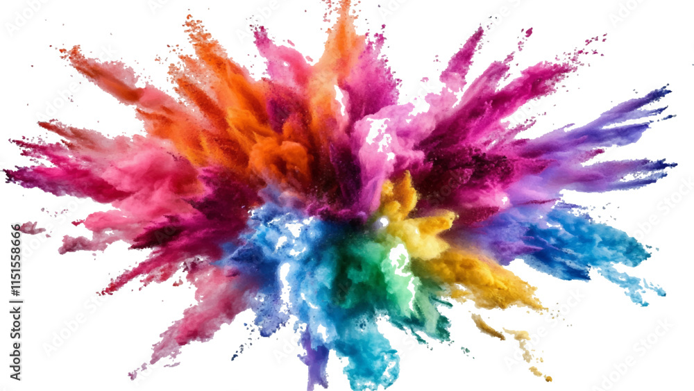 Holi colors splash powder. Explosion of colored powder, isolated on ...