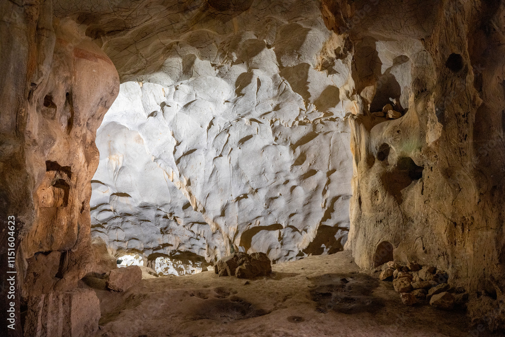 Interior of the large hall of old Karain cave, hidden in Mediterranean ...