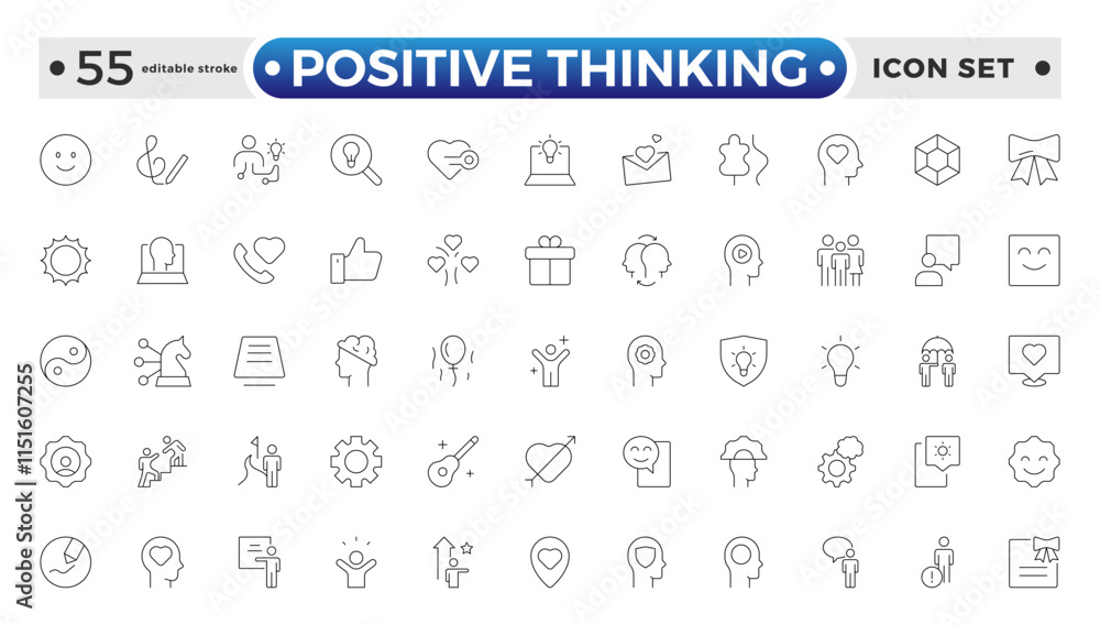 positive thinking outlines icon set. Psychology and mental line icons ...