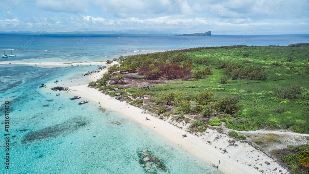 Panoramic aerial view of Île Plate (Flat Island) and Coin de Mire ...