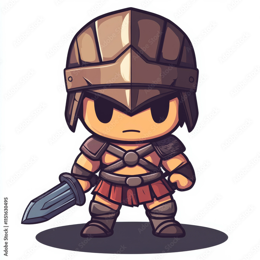 Chibi gladiator character design asset icon on a white background ...