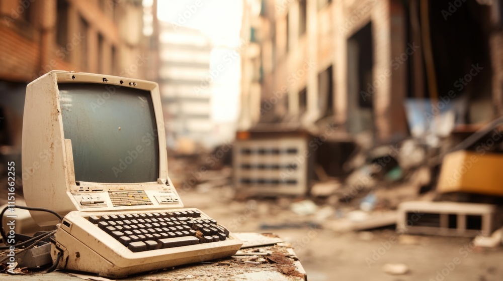 Electronic waste pile of discarded computer monitors, keyboards, and ...