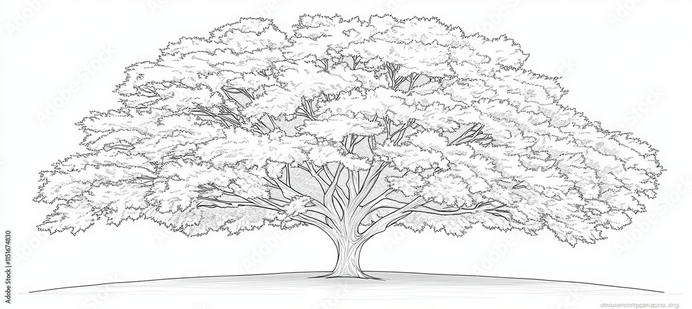 Isolated Spreading Oak Tree Line Drawing Silhouette for Coloring Pages ...