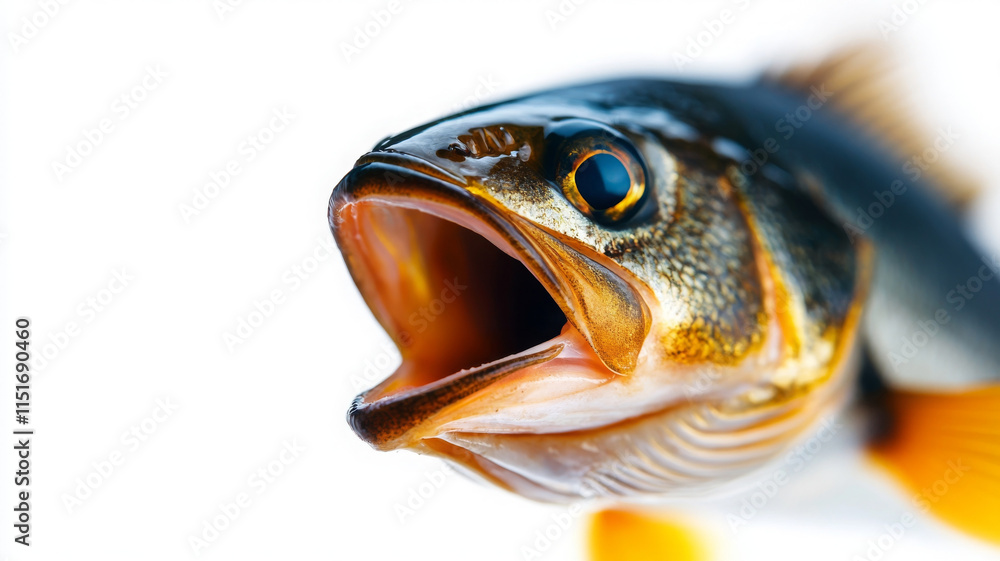 Lively fish with open mouth, showcasing vibrant colors and details ...