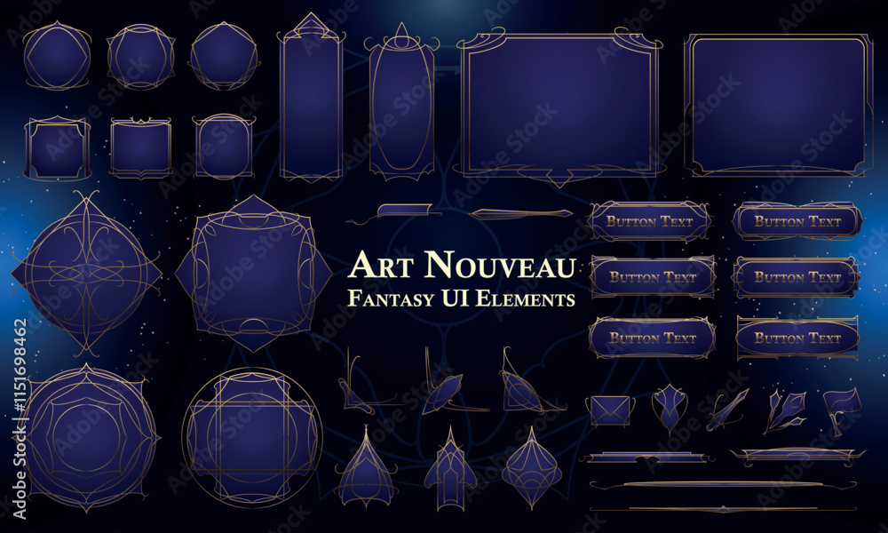 Set of Art Nouveau Fantasy Elements for user interface, poster, video ...
