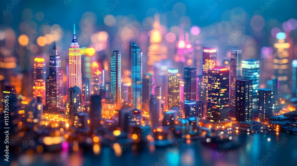 Miniature cityscape diorama with tilt-shift effect. Colorful ...