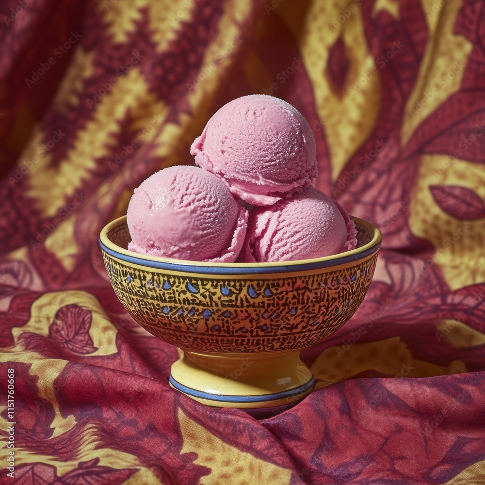 Crafting nigerian hibiscus ice cream in a traditional calabash bowl ...