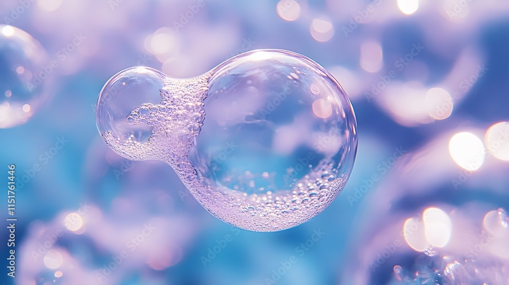 Soap bubbles and foam on ocean blue background. Macro photography of ...