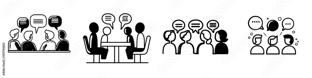 Collective learning, group knowledge, teamwork, workshop outline icon ...