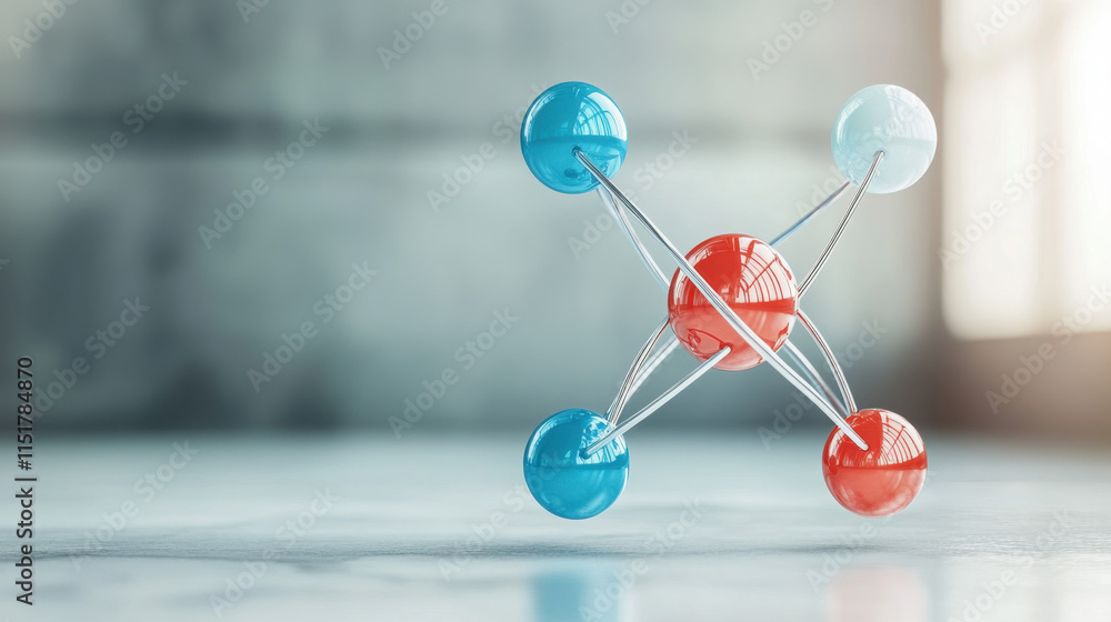 Valence Electrons, A colorful molecular model with red, blue, and white ...
