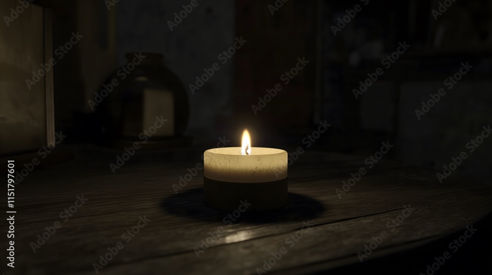 Dark room with faint emergency exit sign glow during power blackout ...