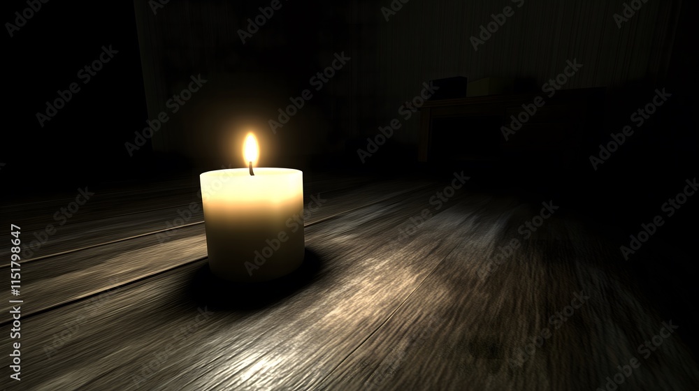 Dark room with faint emergency exit sign glow during power blackout ...
