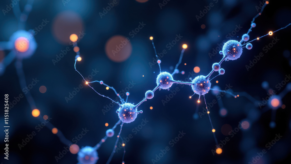 ภาพประกอบ Stock Neurons firing under a microscope, showing the ...