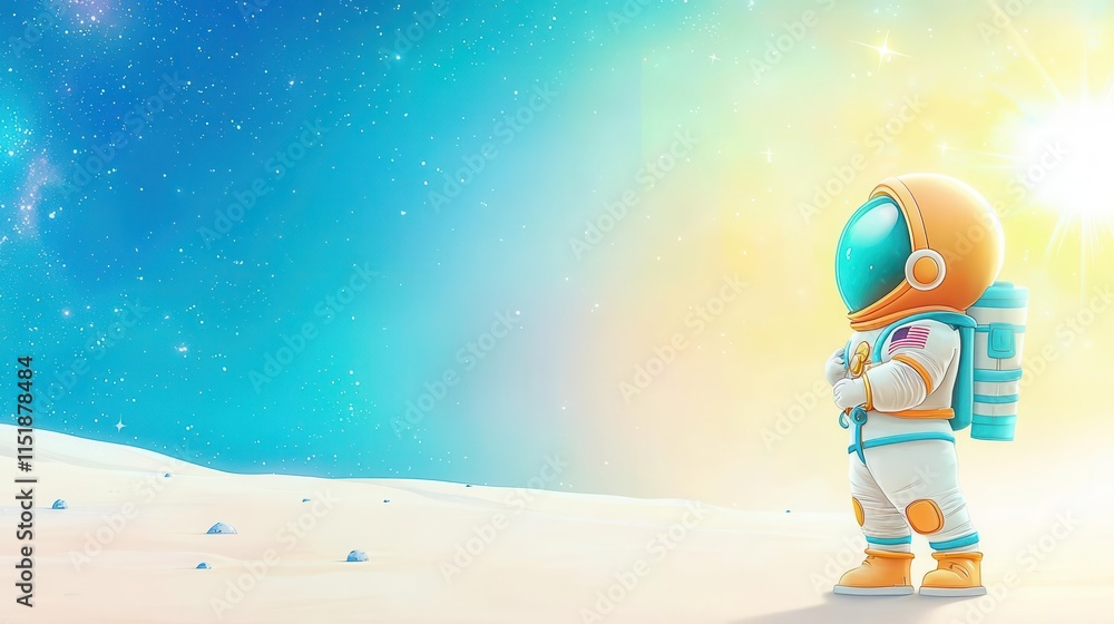 A 4K cartoonish animated clipart of an astronaut in a spacesuit, in a ...