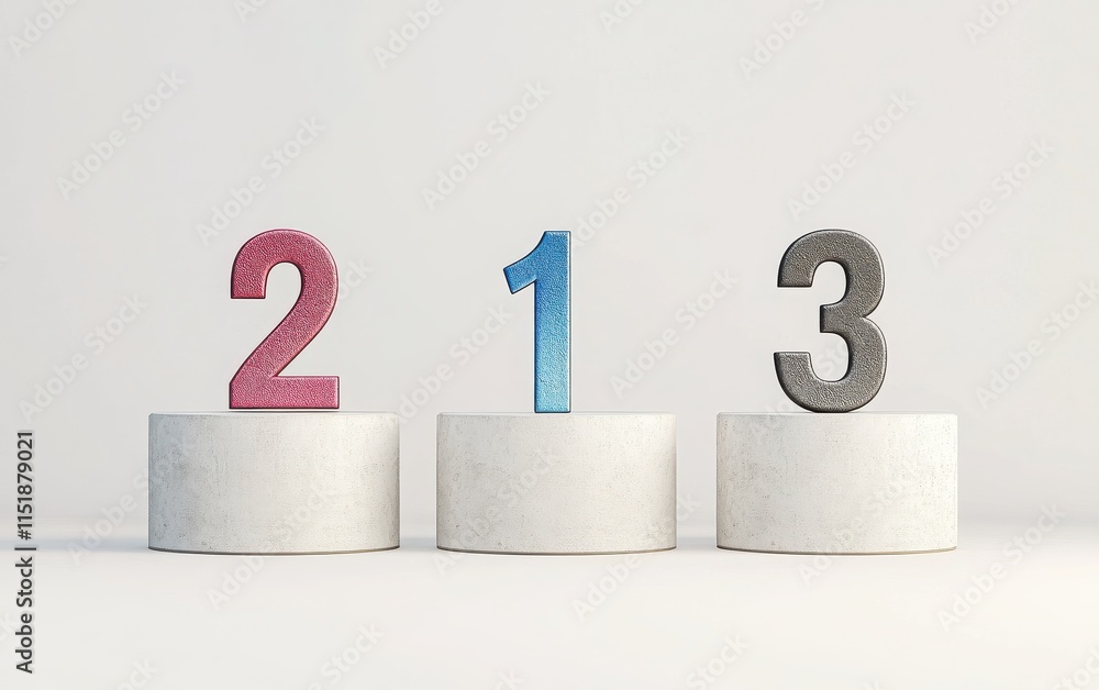 A photorealistic high-resolution image of three podiums displaying the ...