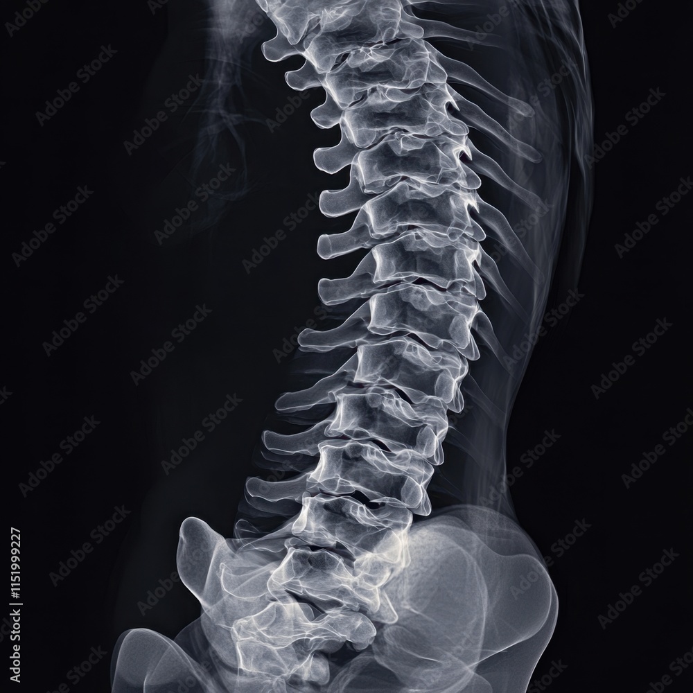 Detailed X-ray of the human spine, highlighting vertebral anatomy and ...