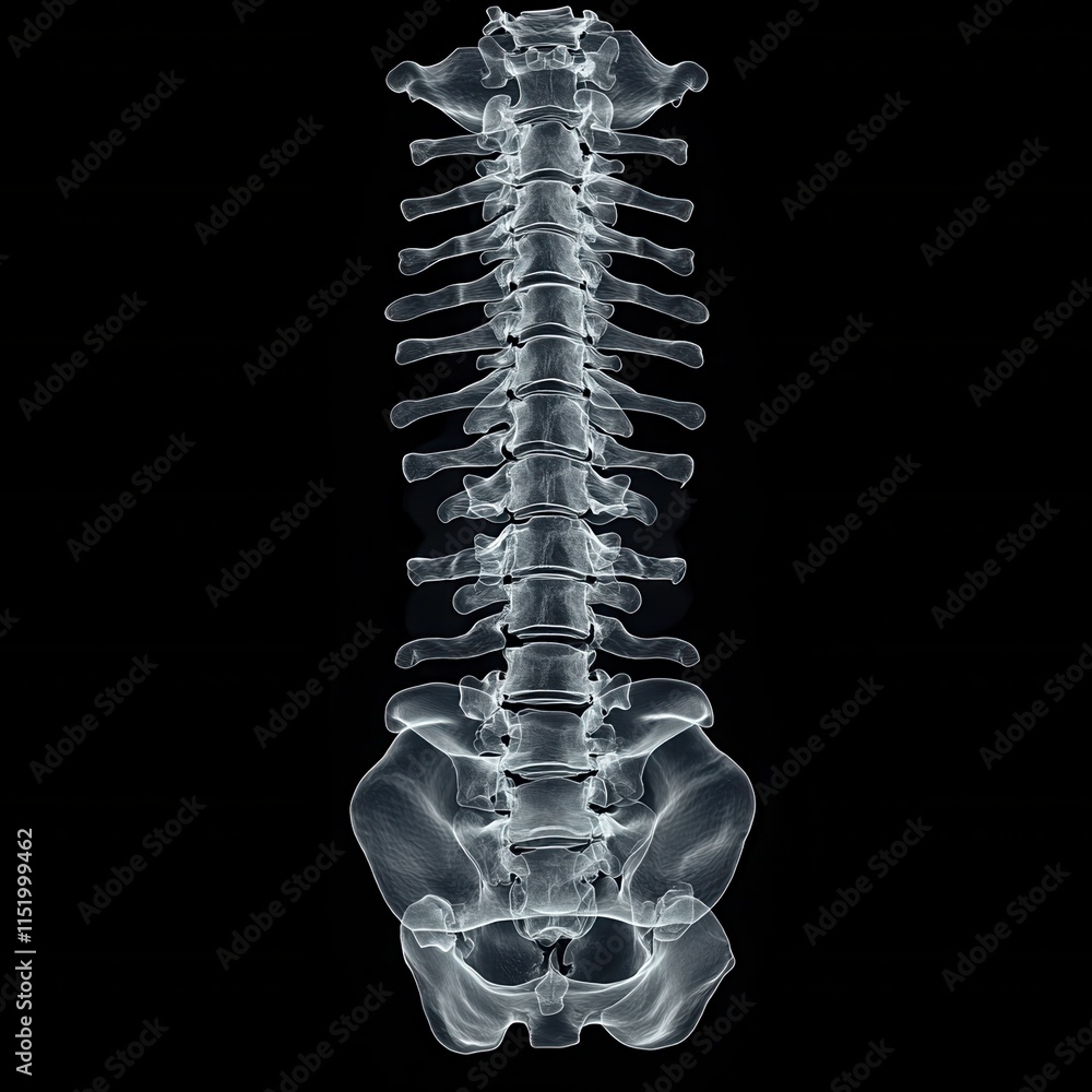 Detailed X-ray of the human spine, highlighting vertebral anatomy and ...