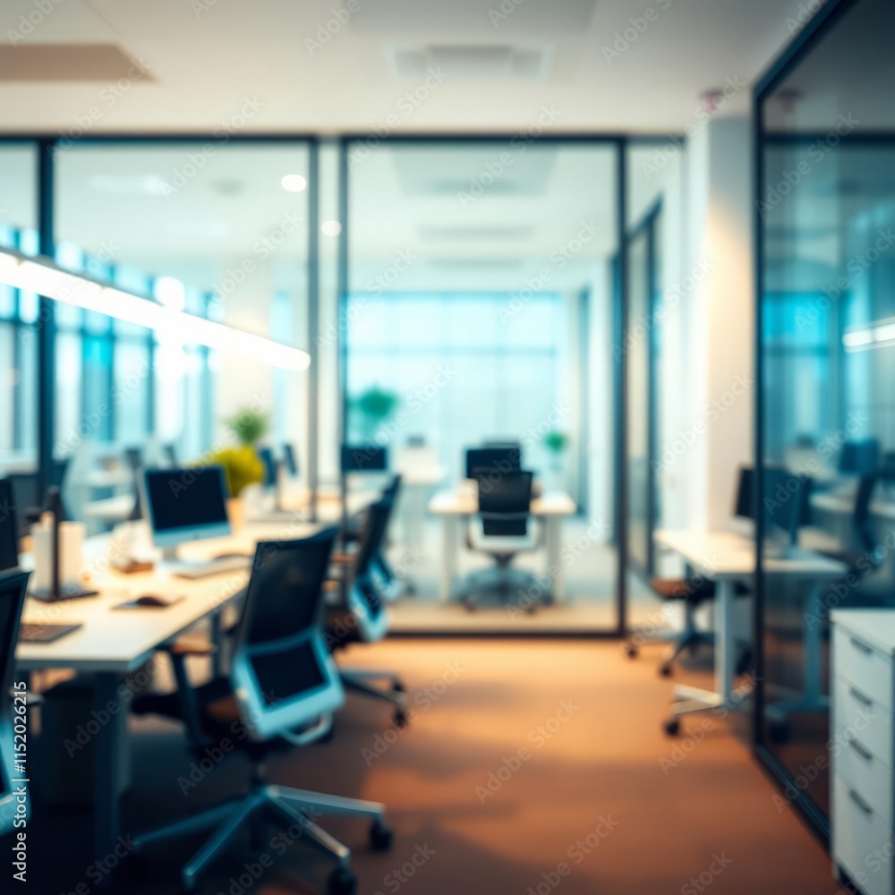 bokeh blue of A blurred bright office background with glass walls ...