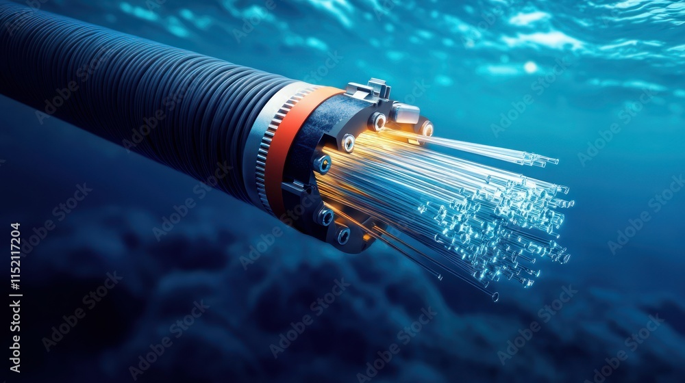 Cross section of a submarine fiber optic cable, showing its internal ...