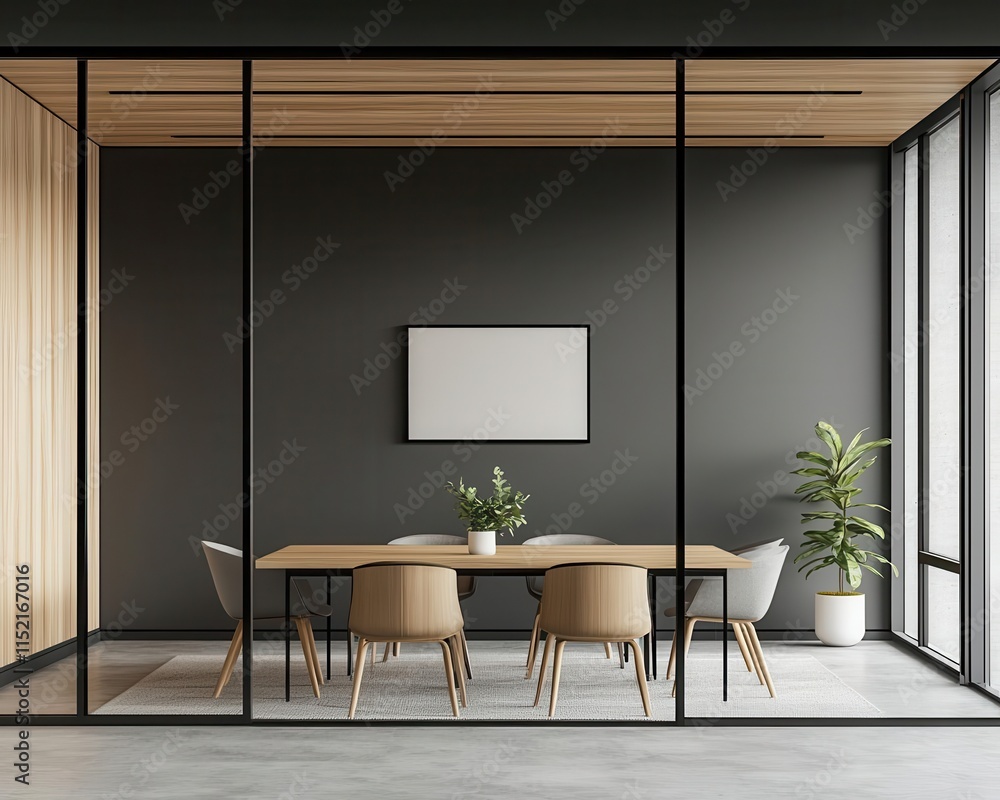 Modern meeting room with walls shifting between traditional and digital ...