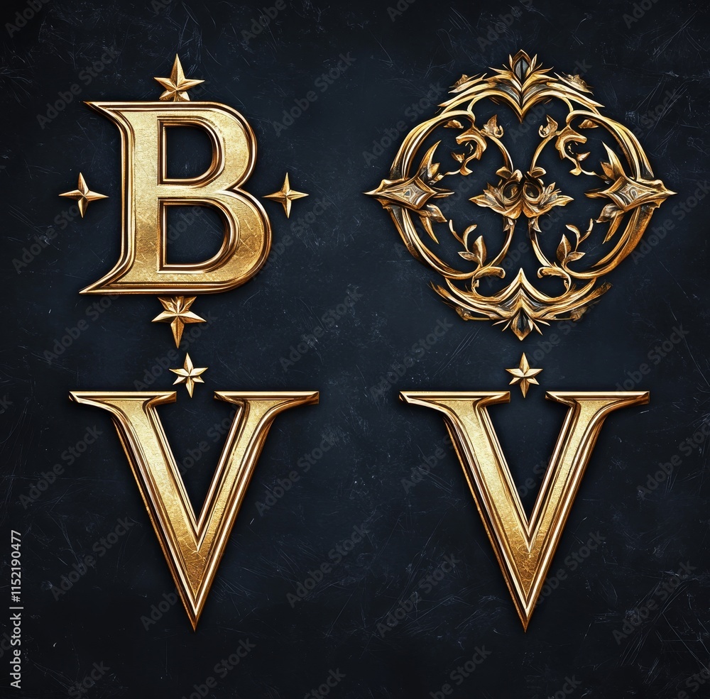 4 different fantasy game logos, the letters "B" and "V", and star ...