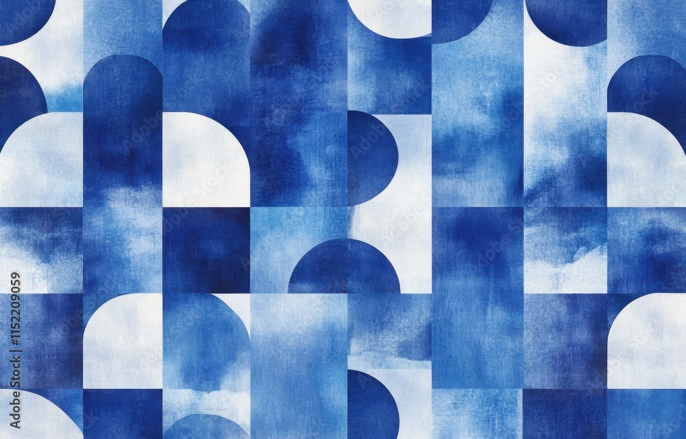 Blue background with geometric shapes, low saturation, watercolor-style ...