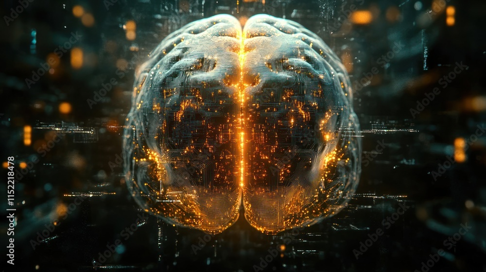 Glowing human brain, digital art, neural network, intelligence ...