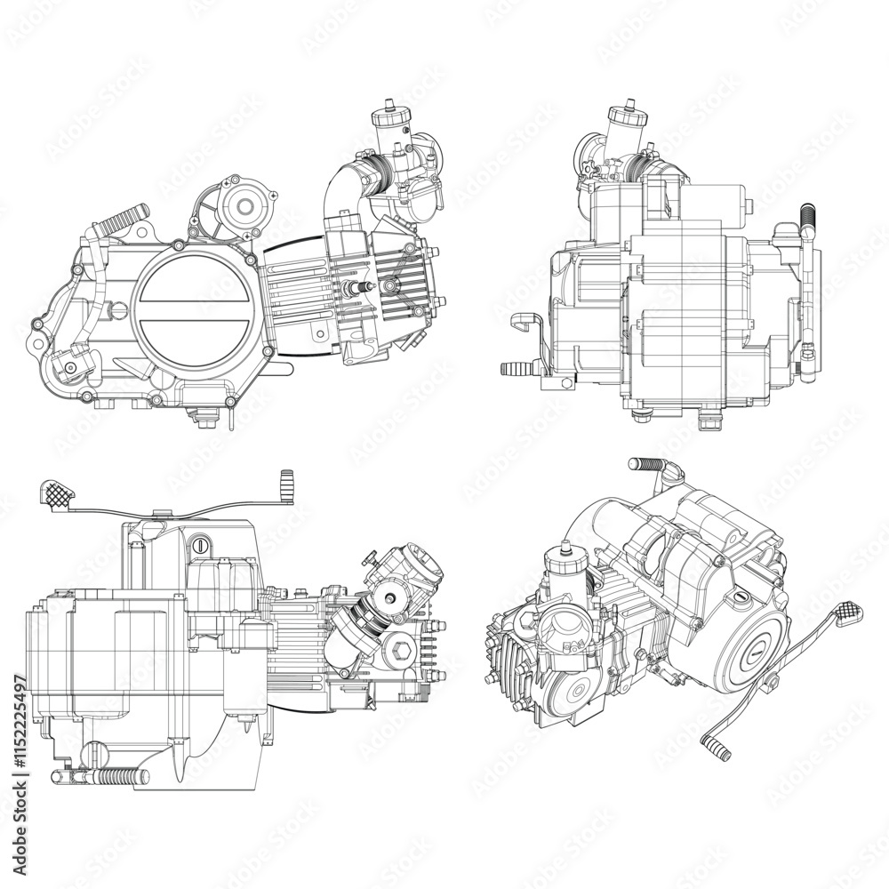 Vector de Stock A set of drawings of engines - motor vehicle internal ...