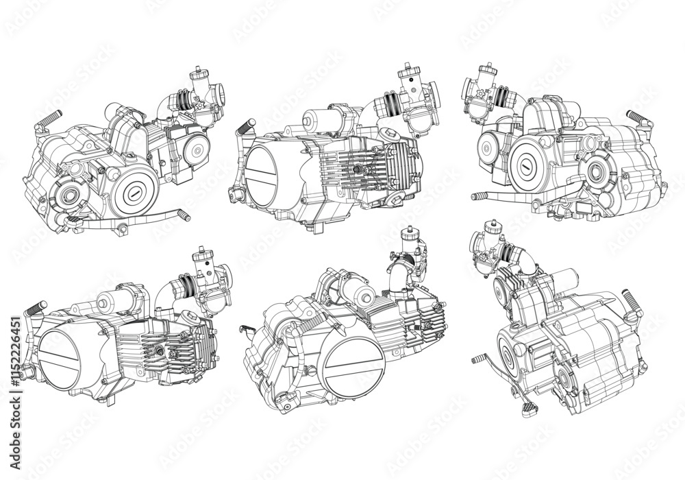 A set of drawings of engines - motor vehicle internal combustion engine ...