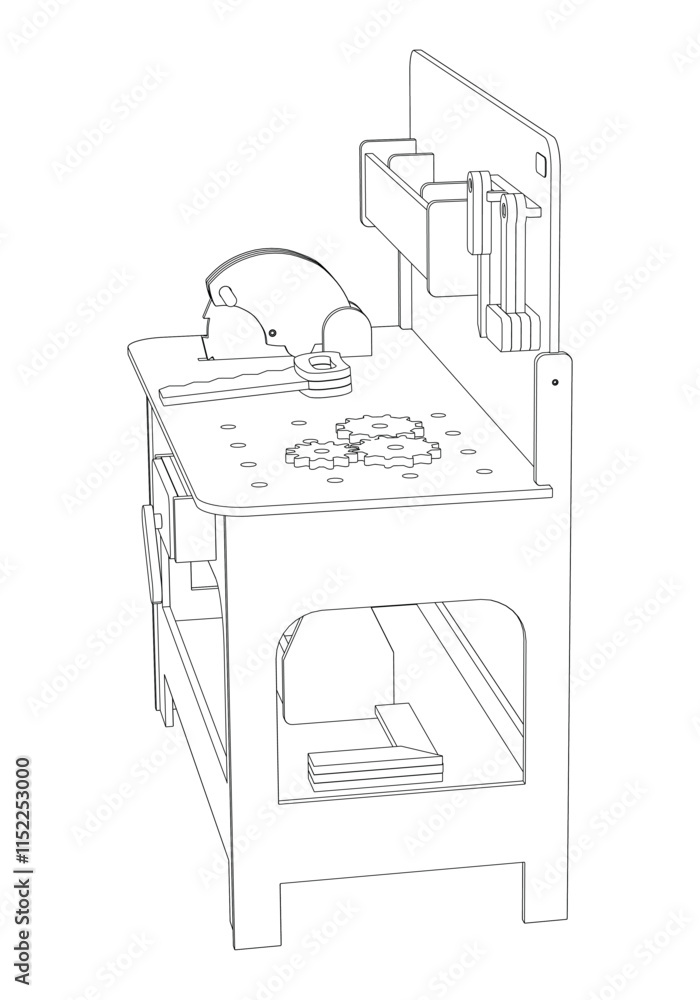 Workbench in workshop with repair tools, work equipment. Workspace ...