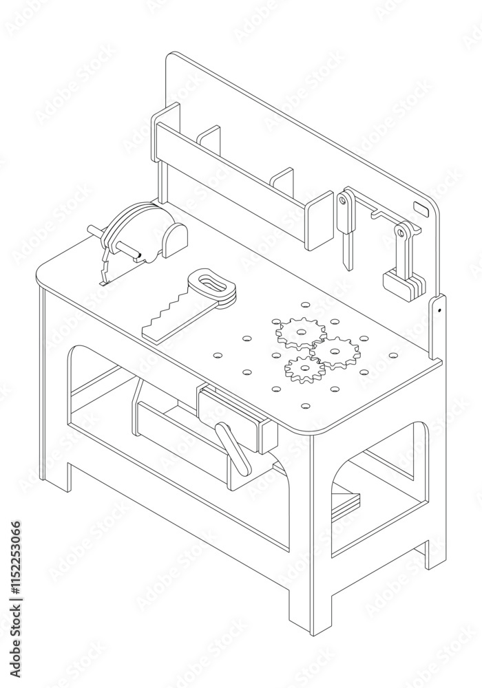 Workbench in workshop with repair tools, work equipment. Workspace ...