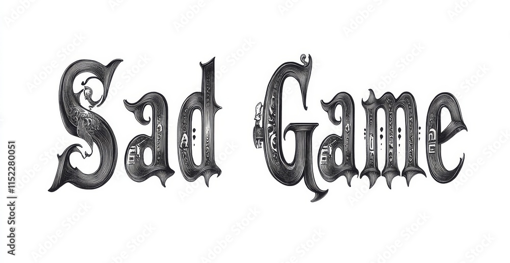 Introducing a serif typeface font, the lettering "Sad Game" is written ...