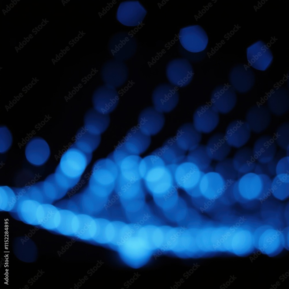 abstract blue lights, bokeh effect, blurred circles, dark background, luminous dots, ethereal ...
