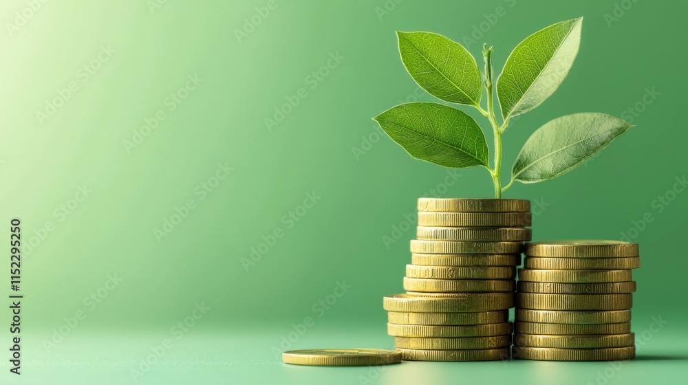 Growing wealth plant-based money concept green background digital ...