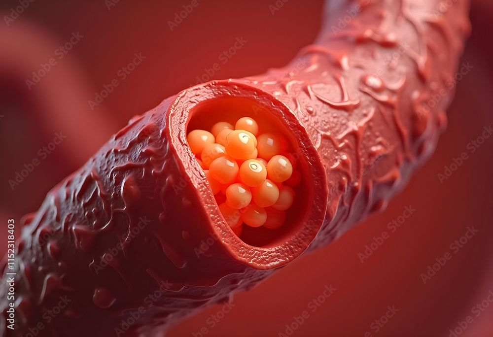 Detailed 3D illustration of blood vessel cross-section with visible fat ...