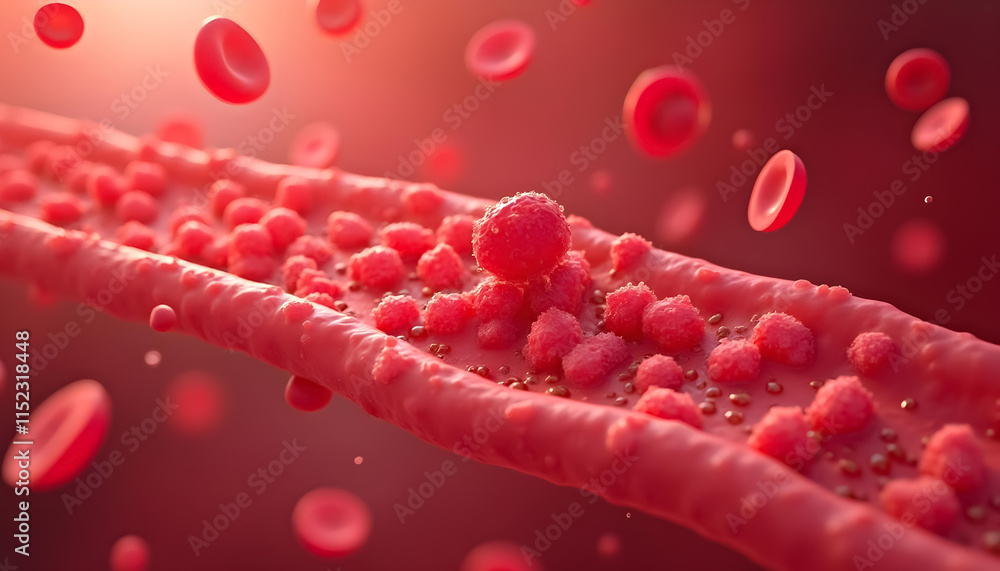 3D illustration of formation of blood clots inside artery ...