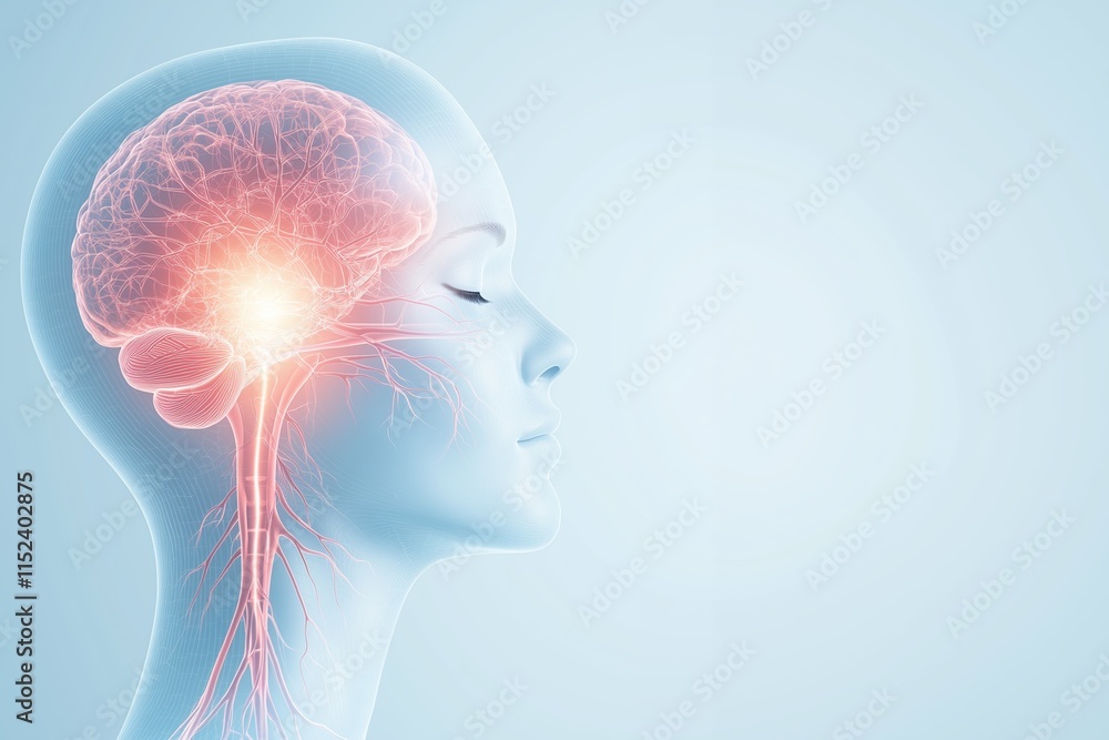 trigeminal nerve with a highlighted area indicating pain, surrounded by ...