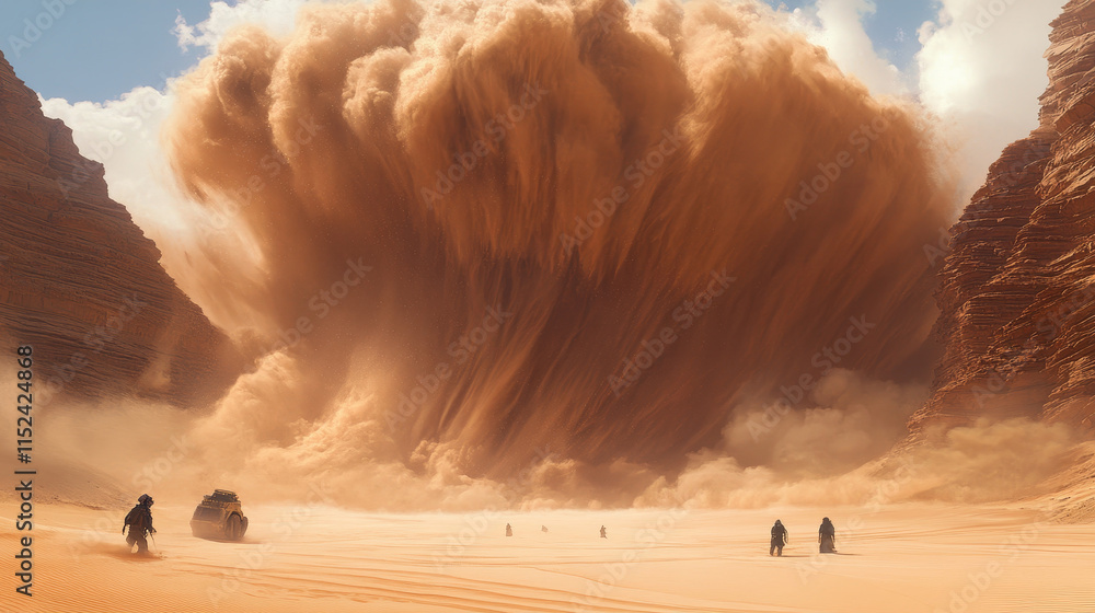 Desert sandstorm, brown dusty cloud or dry sand flying with gust of ...