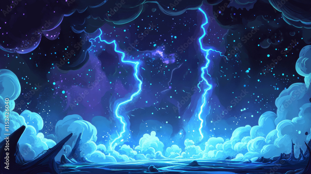 Lightning hit ground or floor with burst vfx effect, light ball and ...