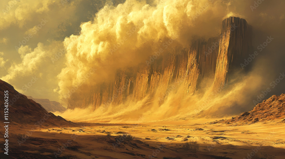 Desert sandstorm, brown dusty cloud or dry sand flying with gust of ...