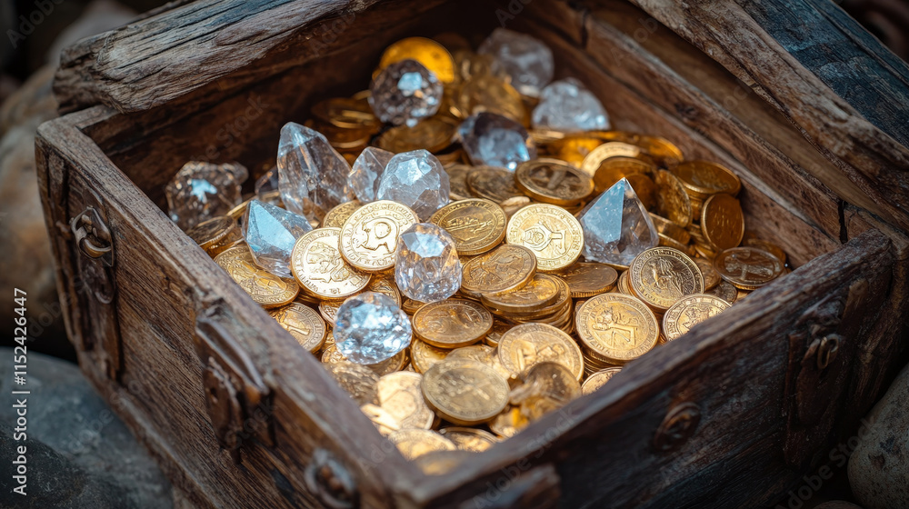Gold coin and gem treasure pile cartoon vector. Money, crystal and ...
