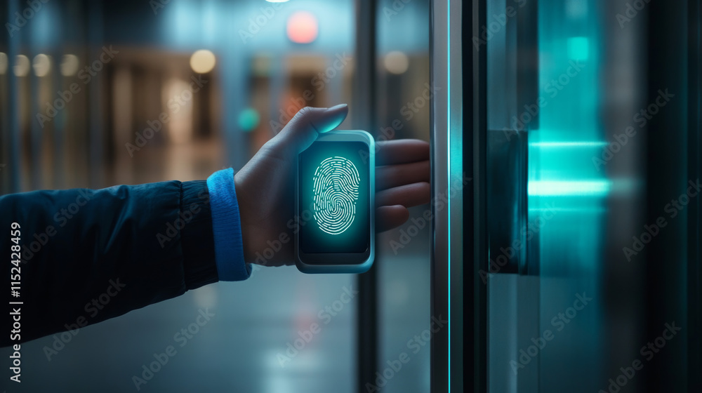 Fingerprint scan provides security access with biometrics identification.Futuristic Technology ...